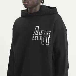 ANNIE HOOD Knitted Hoodie With Collegiate Logo - Black