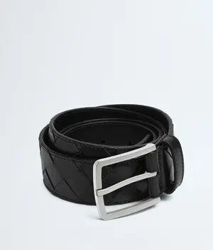 Bottega Veneta Intrecciato Calfskin Leather Belt With Silver Finish Hardware - Black