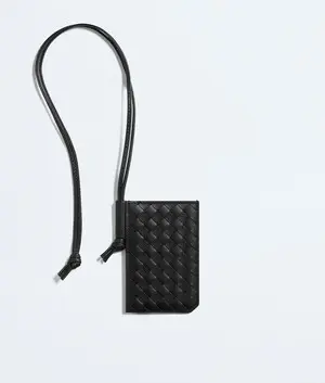 Bottega Veneta Intrecciato Piccolo Badge Holder - Black/thunder