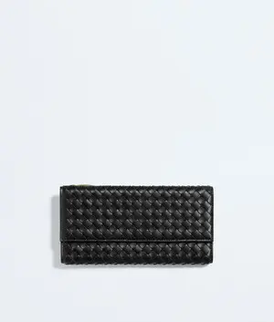 Bottega Veneta Intrecciato Piccolo Long Wallet With Flap - Black