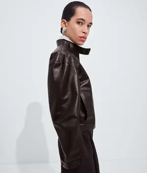 Bottega Veneta Papery Lambskin Leather Blouson With Intrecciato Collar