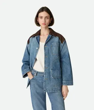 Bottega Veneta Indigo Denim Jacket With Suede Collar