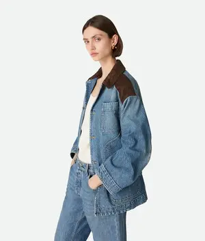 Bottega Veneta Indigo Denim Jacket With Suede Collar