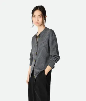 Bottega Veneta Wool Rib Cardigan - Anthracite