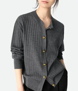 Bottega Veneta Wool Rib Cardigan - Anthracite