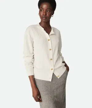 Bottega Veneta Wool Rib Cardigan - Chalk