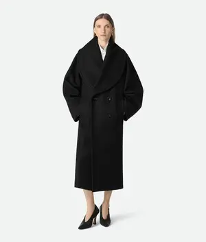 Bottega Veneta Stretch Wool Long Coat - Black