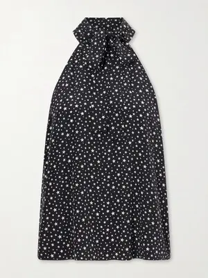 NILI LOTAN Alla Polka-star Halterneck Silk Blouse - Black