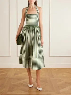 Carolina Herrera Striped Cotton-blend Halterneck Midi Dress