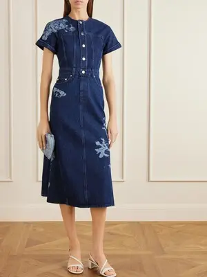 Erdem Floral-print Denim Midi Dress