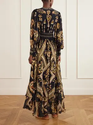 Camilla Embroidered Printed Silk-crepe Maxi Dress
