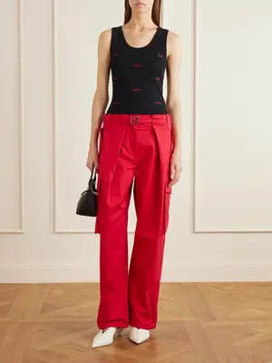 Loewe Belted Pleated Cargo Pants In Cotton And Silk-blend Gabardine