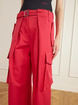 Loewe Belted Pleated Cargo Pants In Cotton And Silk-blend Gabardine