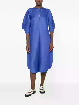 Issey Miyake Pleated Balloon-sleeve Dress - Blue