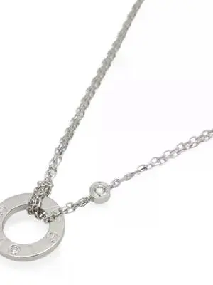 Cartier 18k White Gold Diamond Logo Pendant Necklace