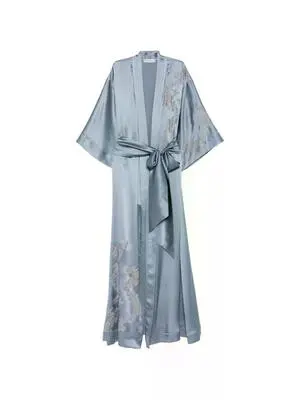 Carine Gilson Lace-trim Silk Robe - Blue