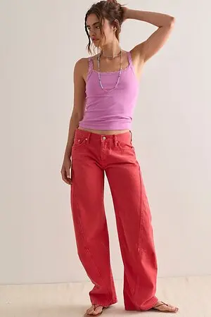 INTIMATELY Cotton Ribbed Lace Trim Cami - Cherry Blossom