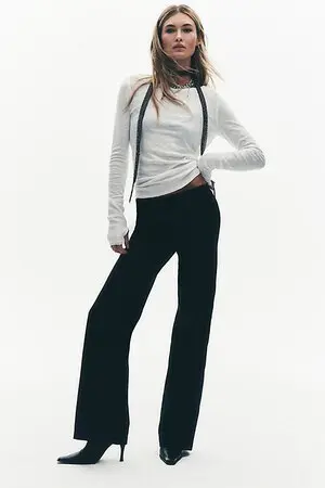 Free People Set On You Slim Solid Trousers At - Black