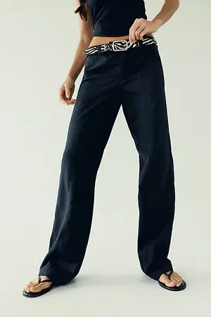Free People Set On You Slim Solid Trousers - Black