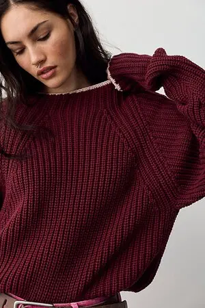 Free People Low Tide Knit Pullover - Cabernet Combo