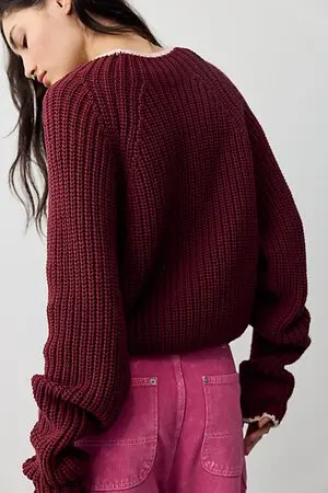 Free People Low Tide Knit Pullover - Cabernet Combo