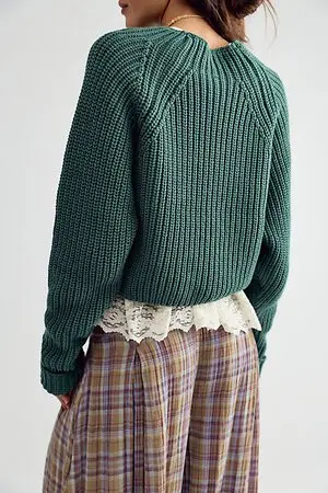 Free People Low Tide Knit Pullover At - Green