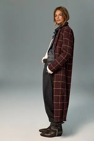 Free People Hailey Tweed Duster Jacket - Berry Combo