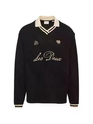 LES DEUX Logo-embroidered V-neck Sweater - Black
