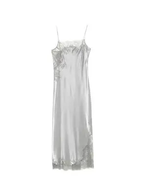 Carine Gilson Lace-trim Silk Nightdress - Grey