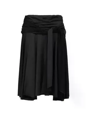 GLOWNY Draped Pleated Midi Skirt - Black