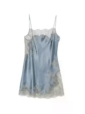 Carine Gilson Lace-trim Silk Nightdress - Blue