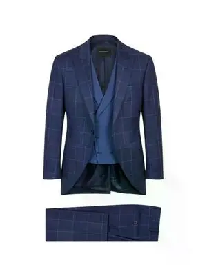 RAMON SANJURJO Check-pattern Three-piece Suit - Blue