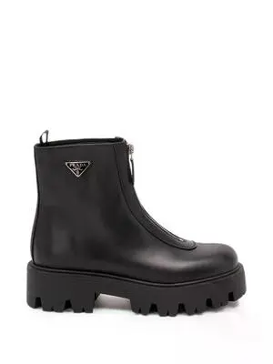Prada Zipper Leather Boots - Black