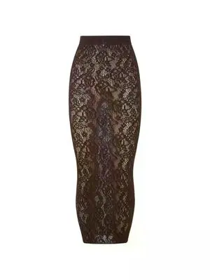 Wolford Infinite Rose Lace-knit Fitted Midi Skirt - Brown