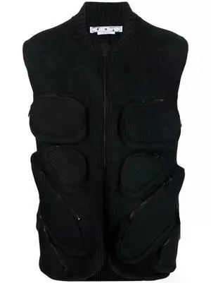 Off-White Multipockets Waffle-knit Gilet - Black