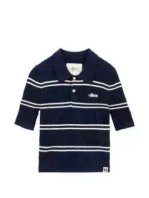 AAPE BY *A BATHING APE Striped Ribbed-knit Polo Top - Blue