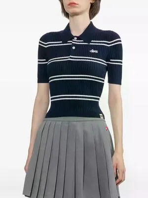AAPE BY *A BATHING APE Apee™ A Bathing Ape® Striped Ribbed-knit Polo Top - Blue