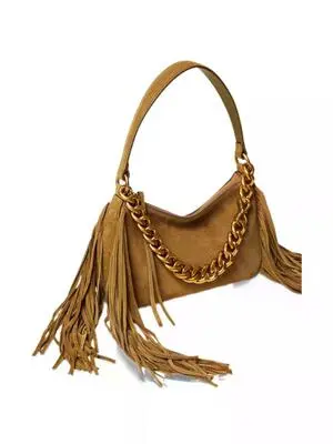 TWINSET Suede And Calfskin Shoulder Bag With Fringed Trim - Brown