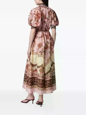 Zimmermann Aster Billow Jacobean-print Silk Midi Dress - Pink