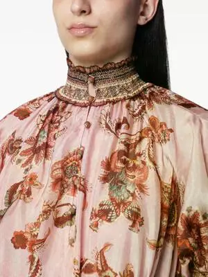 Zimmermann Aster Billow Jacobean-print Silk Midi Dress - Pink