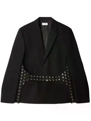 Off-White Eyelet-embellished Wool Blazer - Black