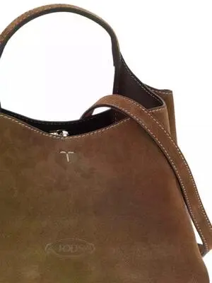 TOD'S Micro T-stitch Suede Tote Bag - Brown