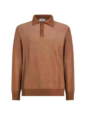 LARDINI Ribbed-knit Long-sleeve Polo Shirt - Brown