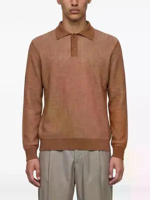 LARDINI Ribbed-knit Long-sleeve Polo Shirt - Brown
