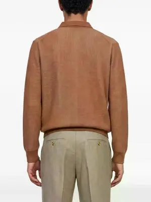 LARDINI Ribbed-knit Long-sleeve Polo Shirt - Brown