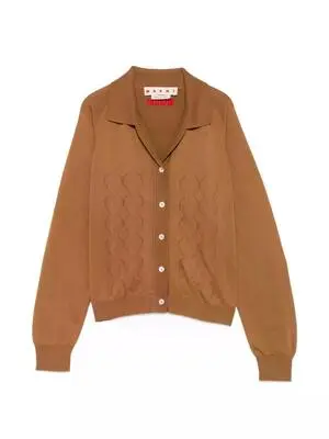 Marni Logo-embroidered Pointelle-knit Cardigan - Brown