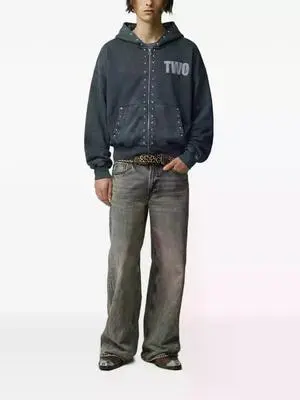 TWOJEYS Studded Zip-up Hoodie - Grey