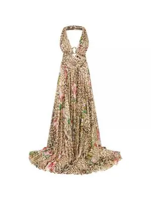 Roberto Cavalli Jaguar-print Cut-out Gown