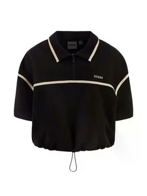 Guess Logo Embroidered Half-zip Polo Top - Black
