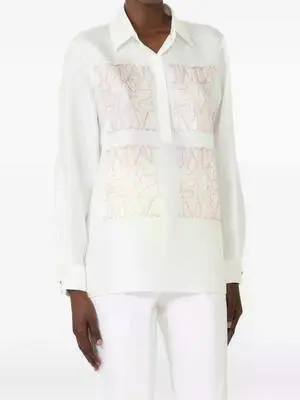 Max Mara Logo-embroidered Silk Shirt - Neutrals